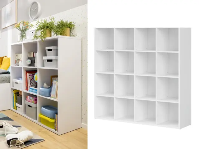 Modern White Room Divider Cube Storage Unit Bookshelf 16 Cube Square ...