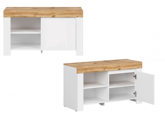 Shoe Cabinet Storage White Gloss Small Lowboard Hallway Unit Oak Effect ...