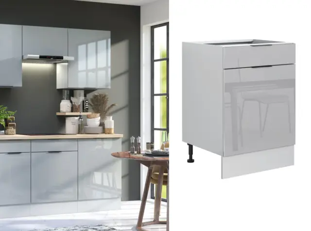 Kitchen Drawer Unit 600mm Cabinet Freestanding Base Cupboard Light Grey ...
