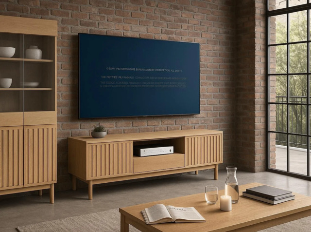 Ribbed TV Stand with Storage Low Modern Cabinet Washed Oak Effect Unit ...