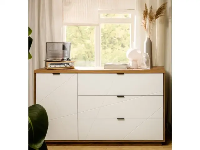 Modern Sideboard Chest of Drawers Storage Unit 1 Door 3 Drawers Dark ...
