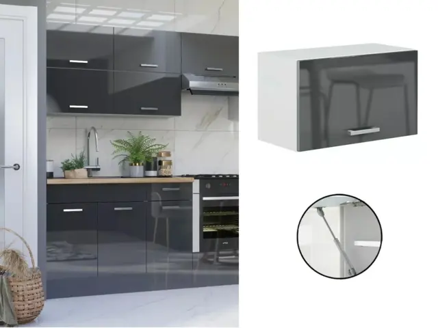 Kitchen Wall Cabinet 600mm Bridging Unit Extractor Fan Housing Half Height Lift Up Door Grey ...