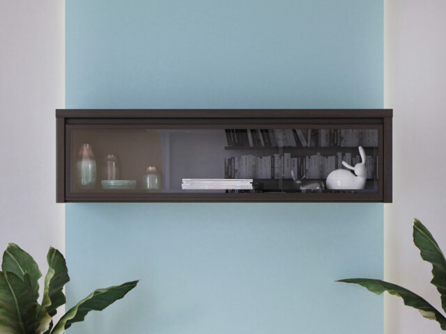 Modern Wall Glass Cabinet Storage Display Unit Shelf Wenge Dark Wood ...