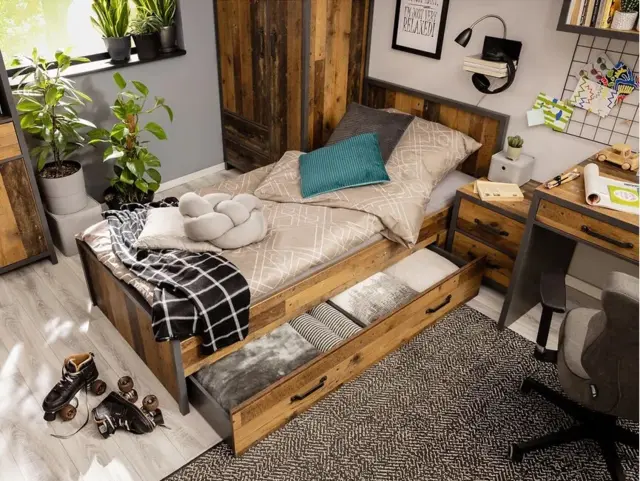 Single Bed with Drawer Underbed Storage with Euro 90cm Wooden Slats ...