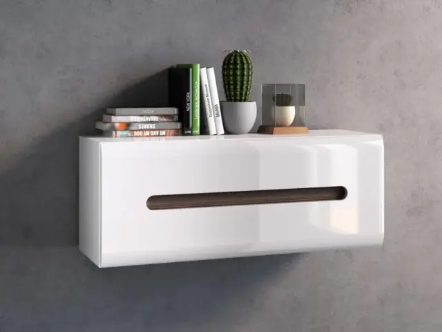 White High Gloss Modern Wall Shelf Cabinet Storage Unit with White ...