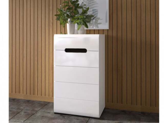 White Gloss Tall Chest of Drawers Tallboy Modern Storage Unit with ...
