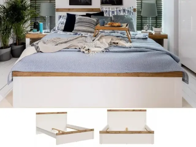 King Size Bed Frame with 160cm Euro Solid Wood Slats Headboard White ...