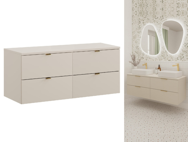 Double Vanity Unit Countertop Worktop 1200mm Modern Wall Mounted 4 ...
