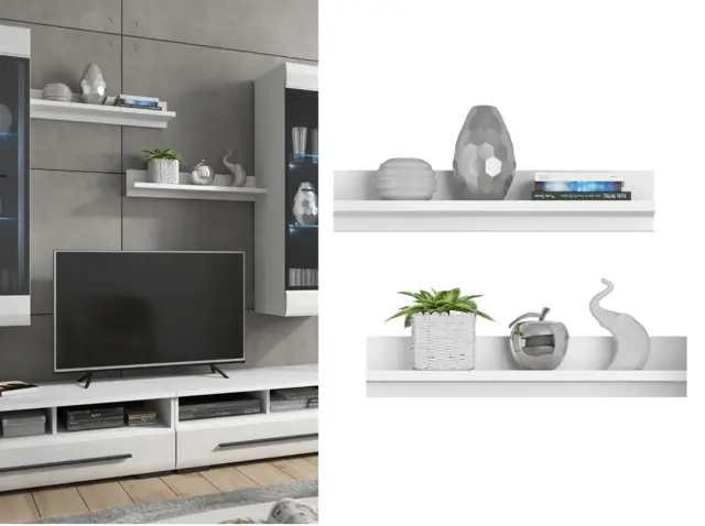 White Wall Shelf Unit Set of Two Book Shelf Panels 70cm Modern Display ...