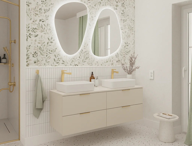 Bathroom Double Vanity with Sinks Beige 1200mm Cabinet Countertop ...