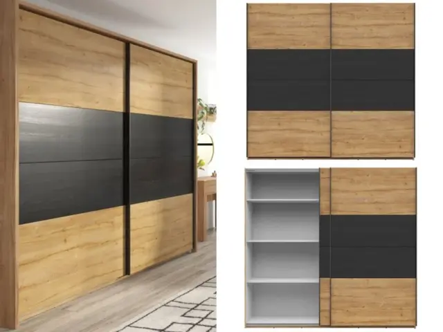 Sliding Wardrobe Double Door Bedroom Storage with Extra Shelves Oak ...