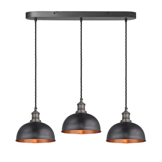Industville - Brooklyn Dome 3 Wire Cluster Lights - 8 inch - Pewter ...