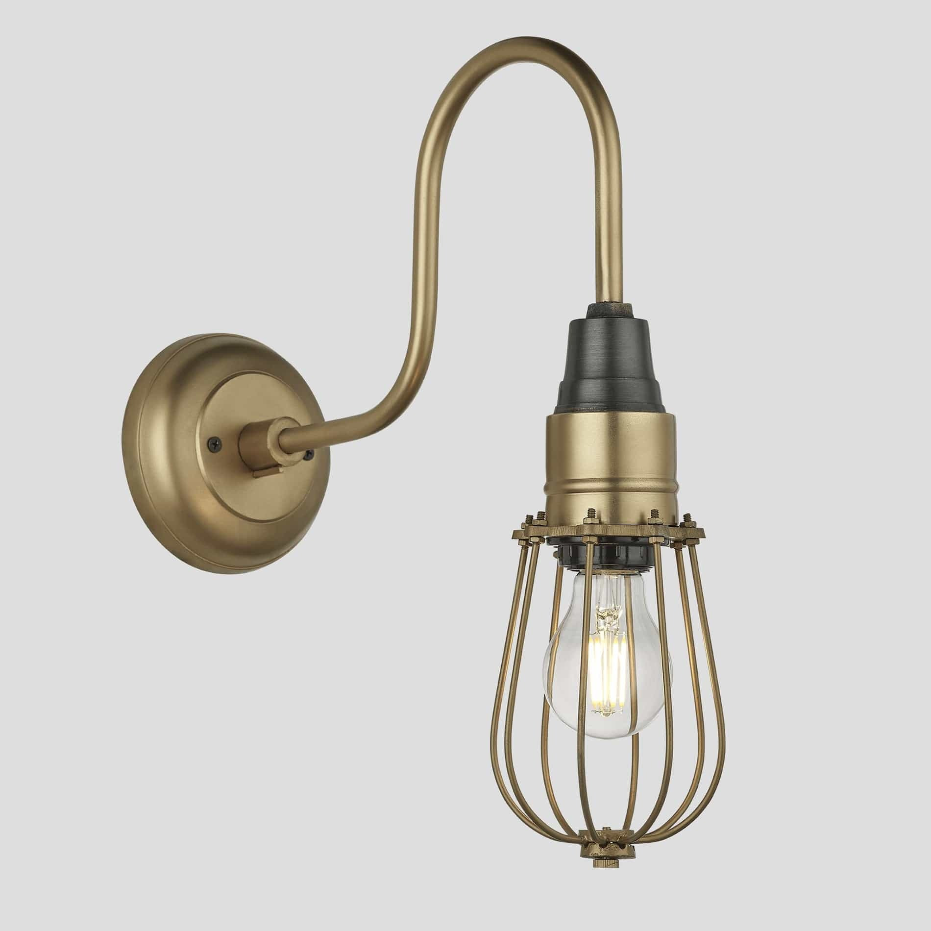 Swan Neck Wire Cage Wall Light - 4 Inch - Brass by Industville ...