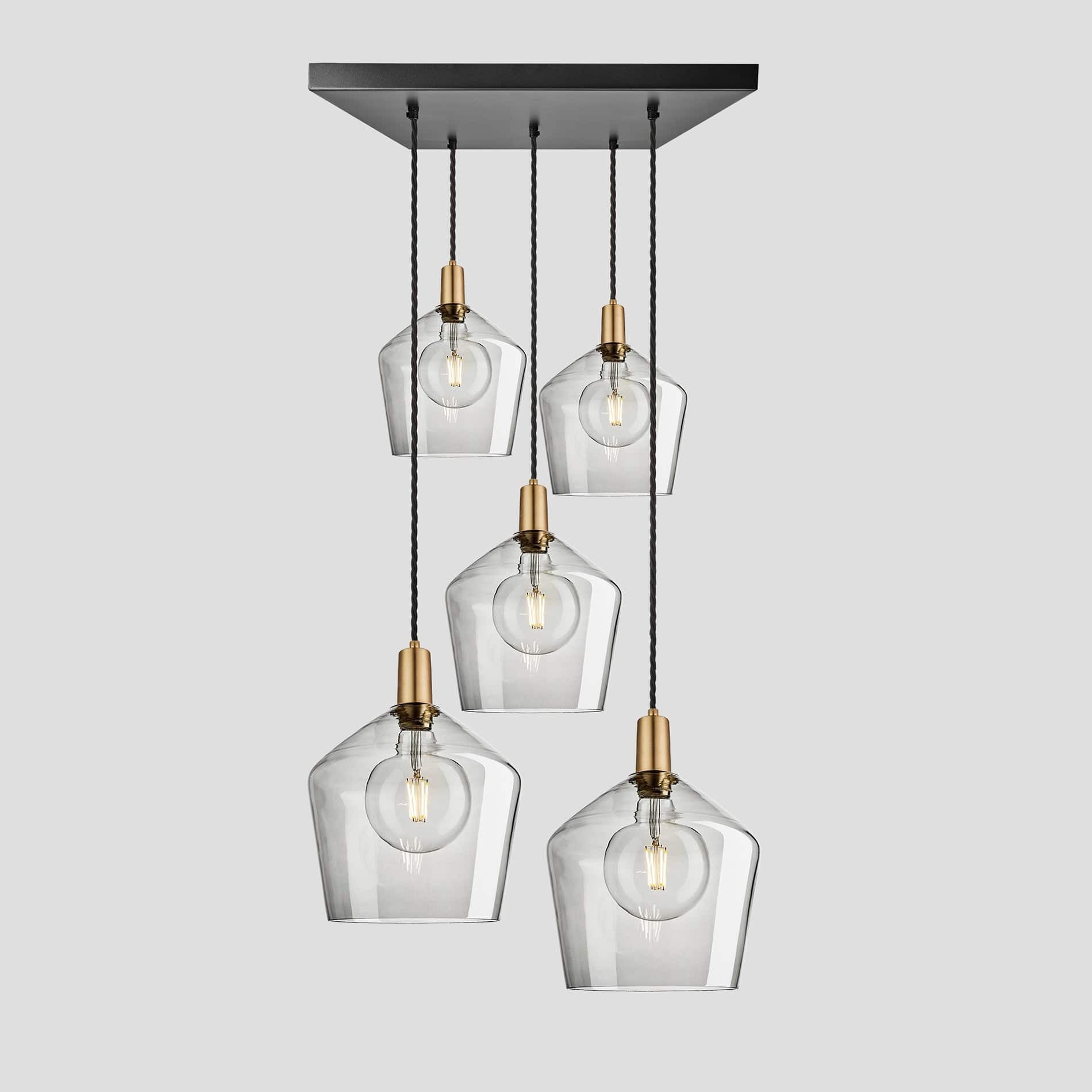 Sleek Tinted Glass Schoolhouse 5 Wire Square Cluster Lights - 10 inch ...