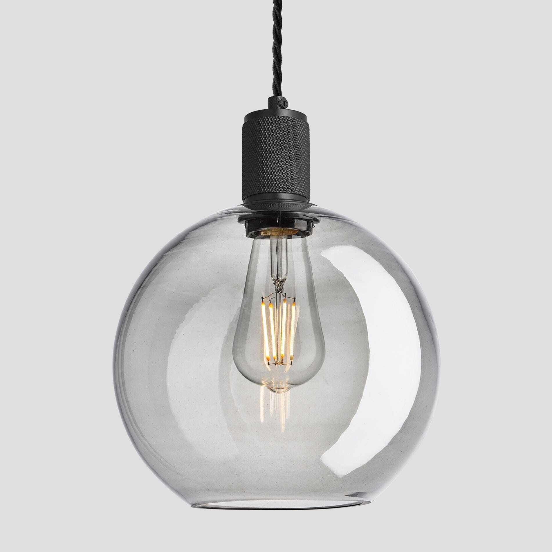 Knurled Tinted Glass Globe Pendant Light Light - 9 Inch - Smoke Grey ...