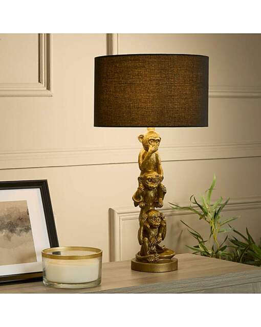 Stacked Monkey Table Lamp Gold - Searchlight by JD Williams | ufurnish.com