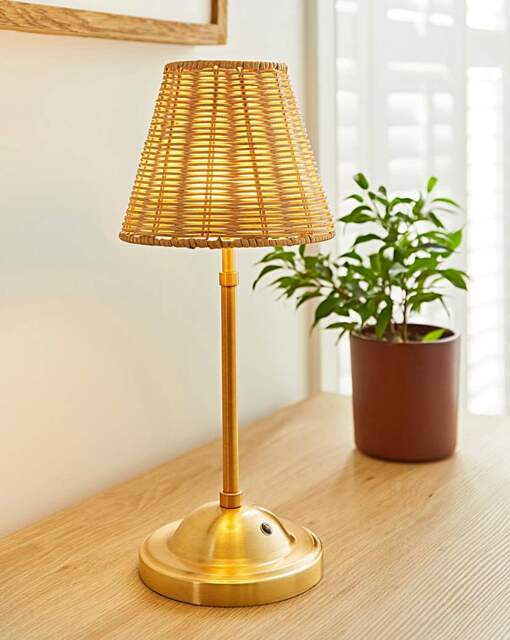 Rattan LED Wireless Rechargeable Lamp Natural - Searchlight by JD ...