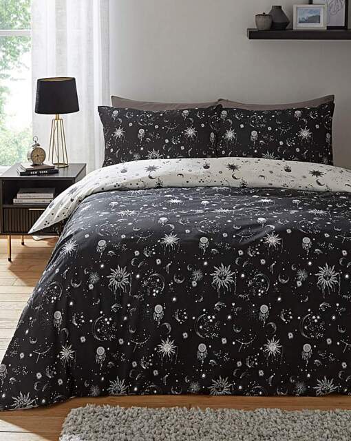 Moons & Stars Duvet Cover Set Monochrome - At Home Collection - Size ...