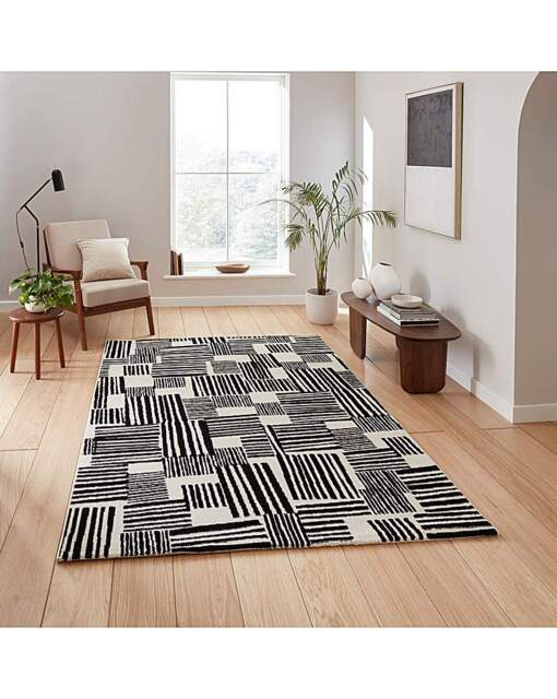 Catherine Lansfield Blocks Abstract Rug Black/White - Catherine ...