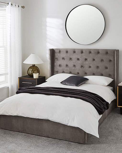 Allegra Velvet Bed & 3 Layer Mattress Pewter - Size: DOUBLE by JD ...