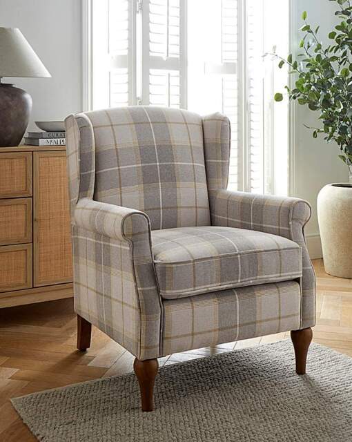 Bailey Check Wingback Armchair Natural - JD Williams by JD Williams ...