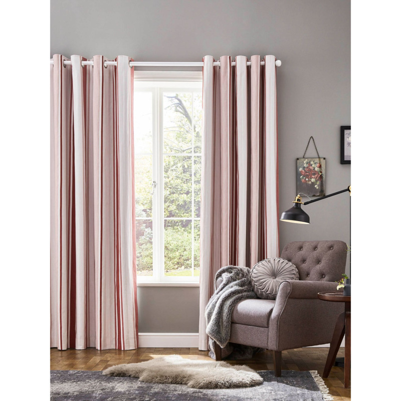 Laura Ashley Awning Stripe Pair Blackout Lined Eyelet Curtains by John ...