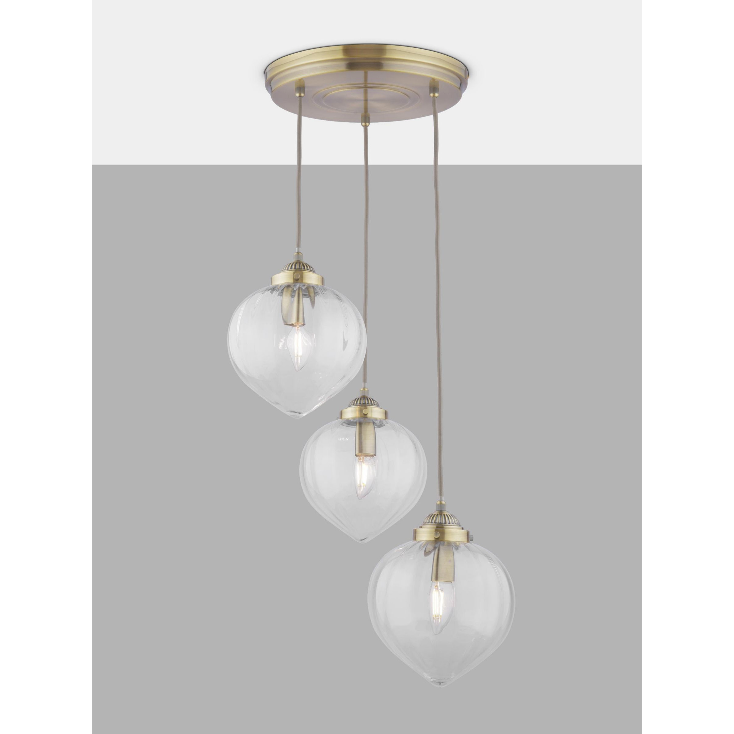 Laura Ashley Whitham 3 Light Cluster Fluted Glass Ceiling Pendant Light ...