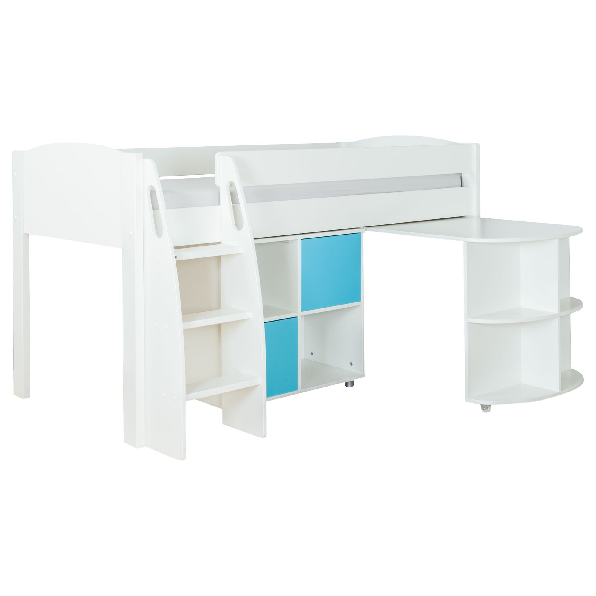 Stompa Uno S Plus Mid-Sleeper with White Headboard, Pull-Out Desk and 2 ...