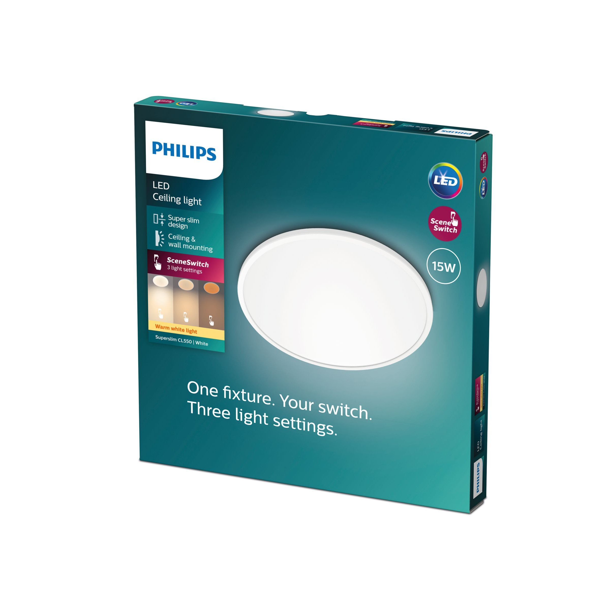 Philips Superslim CL550 LED Functional Flush Ceiling Light, White by ...