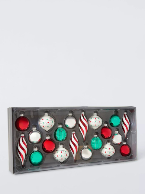 John Lewis Sugar & Spice Assorted Glass Baubles, Box of 20, Traditional ...