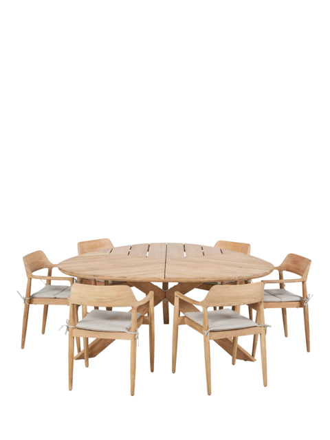 Pacific Reuleaux 6-Seater Round Wood Garden Dining Table & Chairs Set ...