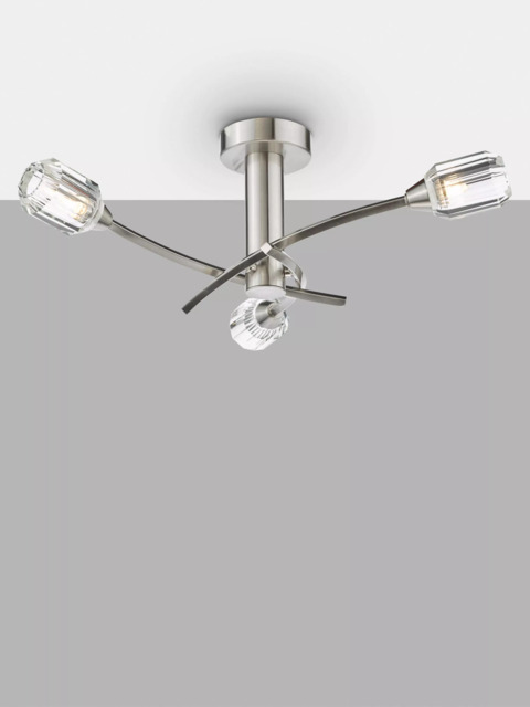 Där Zonda 3 Arm Crystal Semi-Flush Ceiling Light, Brushed Nickel by ...