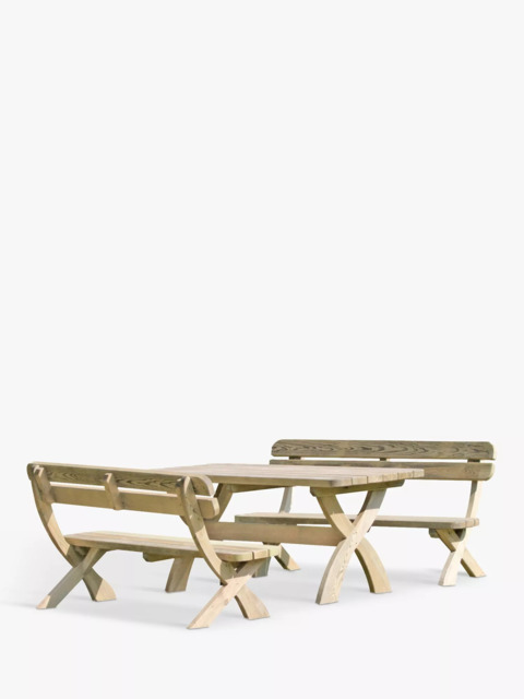 Zest Harriet Wooden 6-Seater Garden Dining Table & Bench Set, Natural ...
