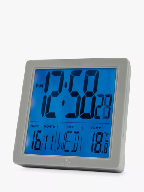 Acctim Axel Radio Controlled Digital LCD Alarm Clock, Grey by John ...