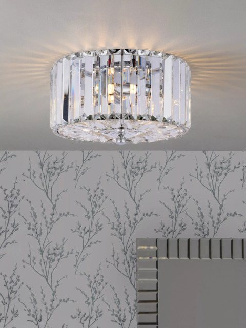 Laura Ashley Fernhurst 3 Bulb Flush Ceiling Light, Polished Chrome by ...
