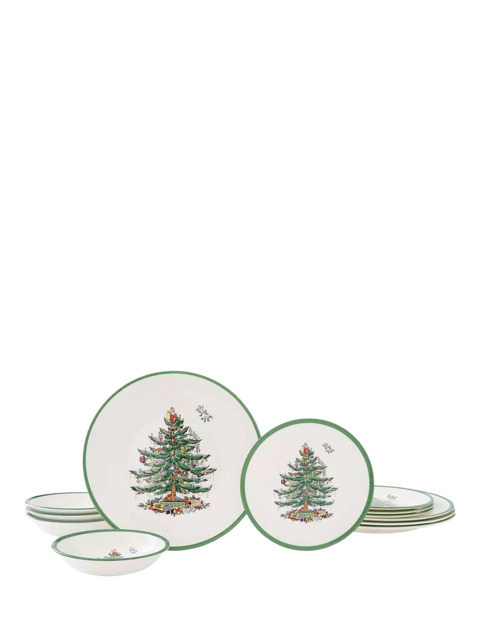 Spode Christmas Tree Stoneware Dinnerware Set, 12 Piece, White/Green by ...
