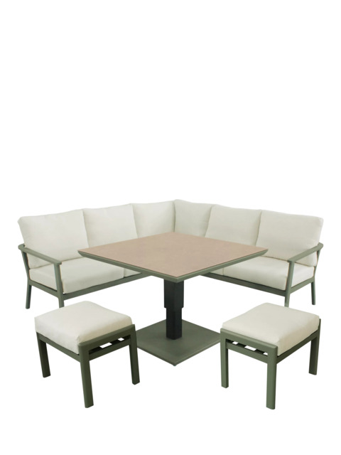 LG Outdoor Tuscany 7-Seater Corner Garden Modular Dining Set with Square Height Adjustable Table ...