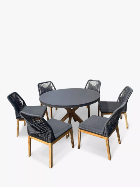 Suntime Seville 6-Seater Round Garden Dining Table & Chairs Set, Dark ...