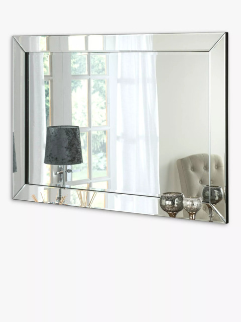 Yearn Bevelled Mitre Glass Rectangular Frame Wall Mirror, Clear/Black ...