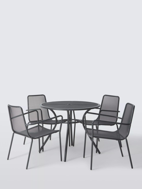 John Lewis Mesh 4-Seater Round Garden Dining Table & Chairs Set, Dark ...