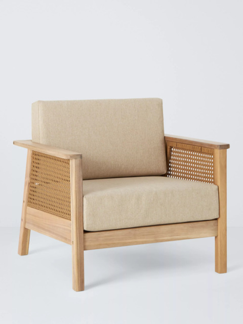 John Lewis Woven Rattan Panel Acacia Wood Garden Lounge Chair, Natural ...