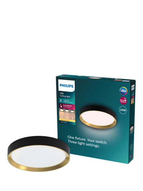 Philips SceneSwitch Hanno LED 24W Ceiling Light, Black by John Lewis ...