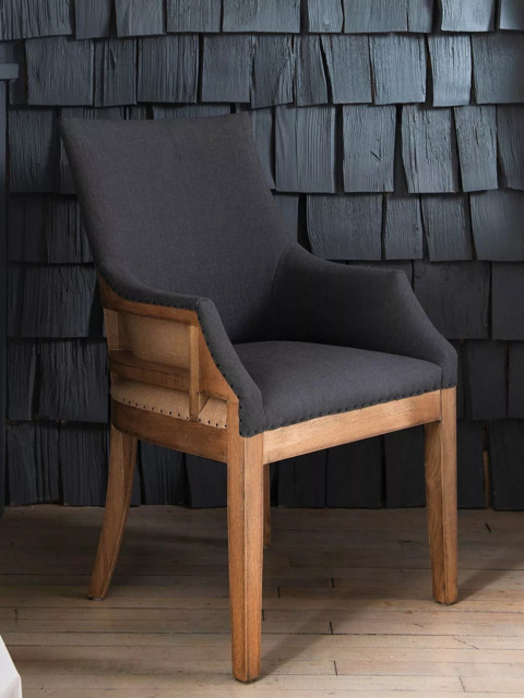 One.World St James Linen & Oak Wood Carver Dining Chair, Charcoal by ...