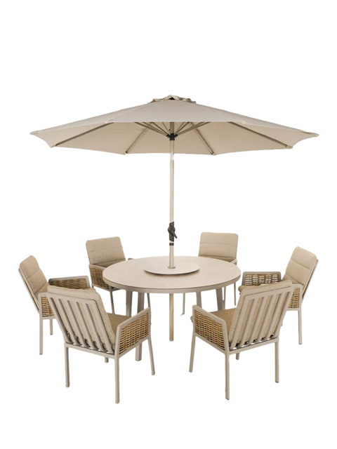 LG Outdoor Havana 6-Seater Round Garden Dining Table & Chairs Set with ...