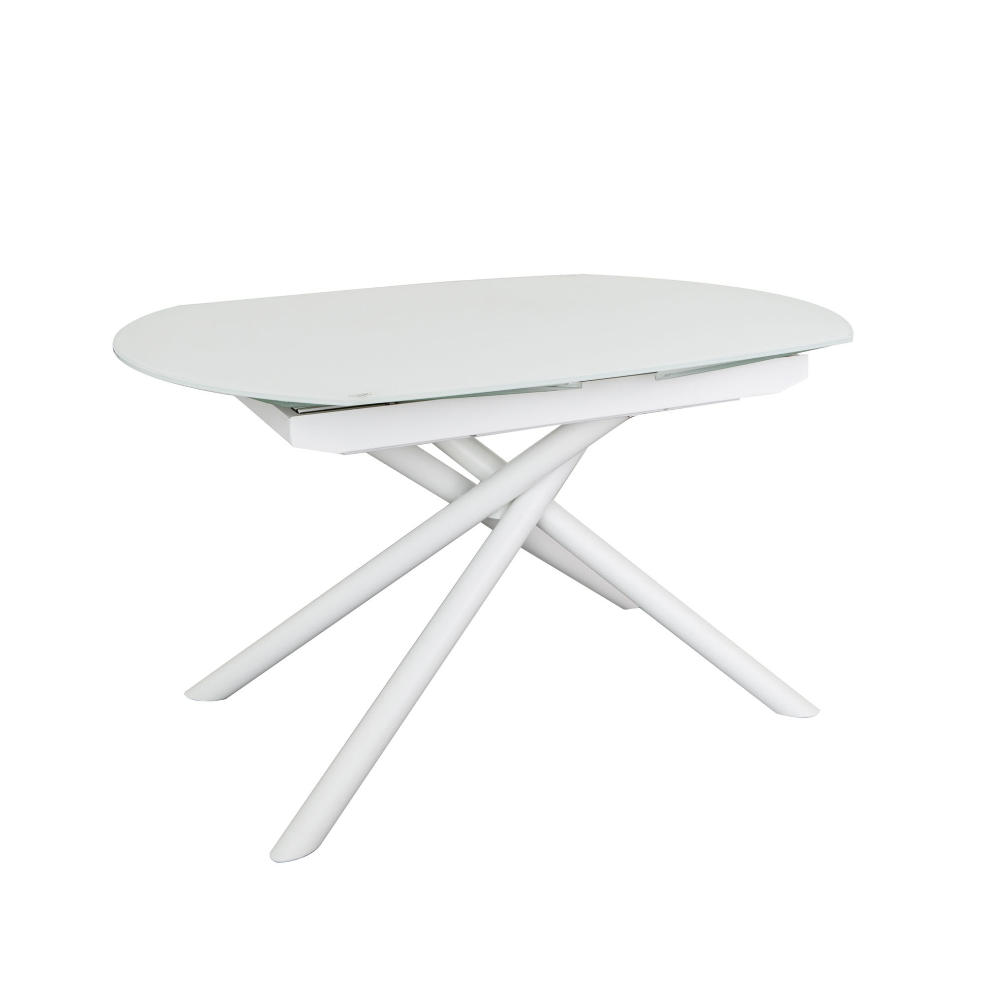Vashti extendable round table in glass and MDF with steel legs in white ...
