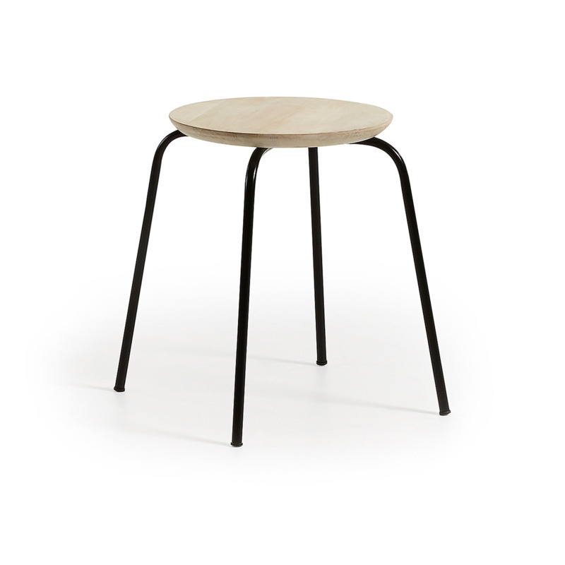 Ren solid mango wood stackable footrest with steel legs in a black ...
