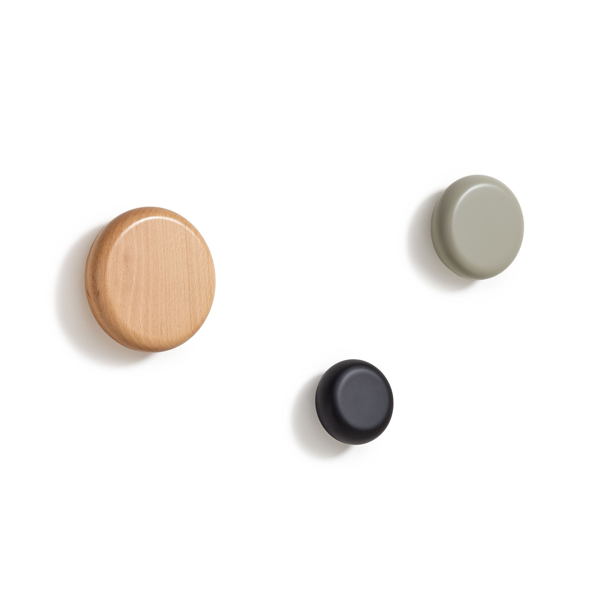 Nadue set of 3 solid beech wood wall hooks with natural, grey, and ...