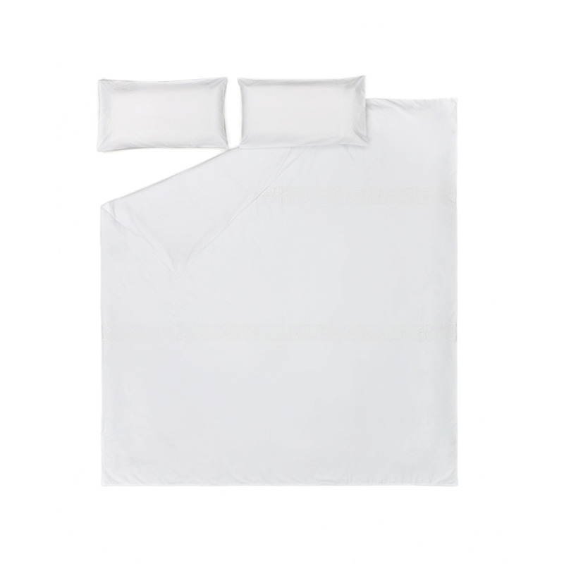 Teia cotton percale duvet cover and pillowcase set in white with floral ...
