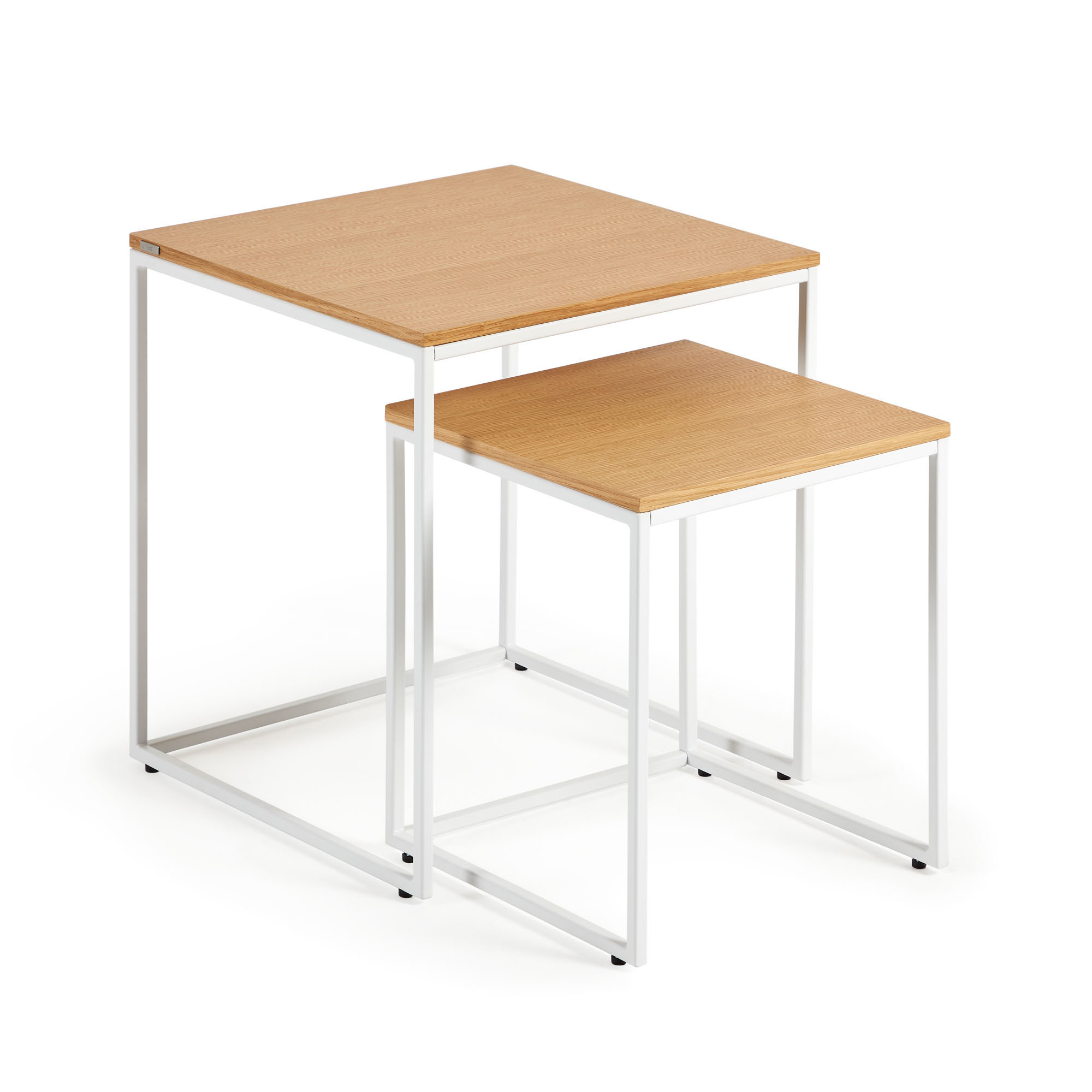 Yoana set of 2 nesting side tables with oak wood veneer and painted ...