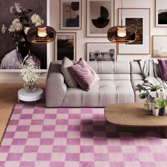 Retro Lavender Checkerboard Rug - Maze - Maze - 120cm x 170cm by Kukoon ...